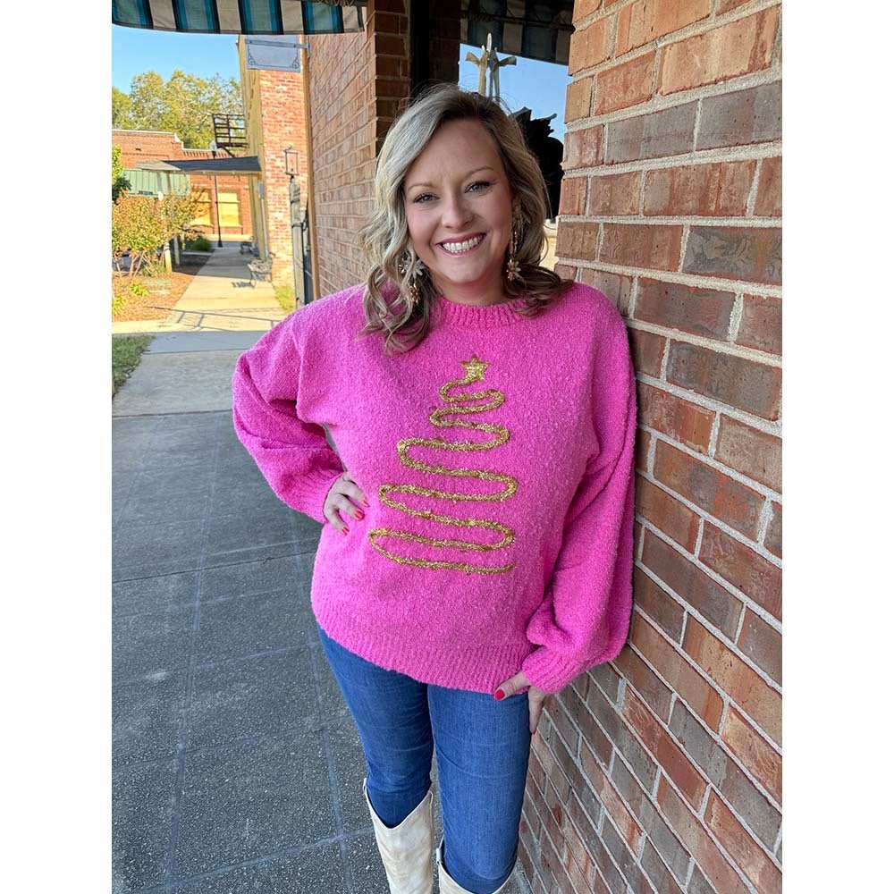 Gold Tinsel Tree Sweater | Haley Bee Boutique